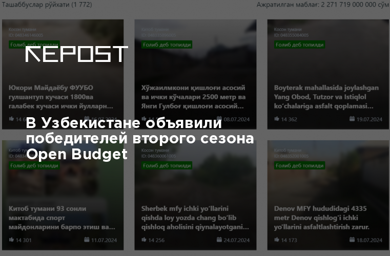 В Узбекистане объявили победителей второго сезона Open Budget